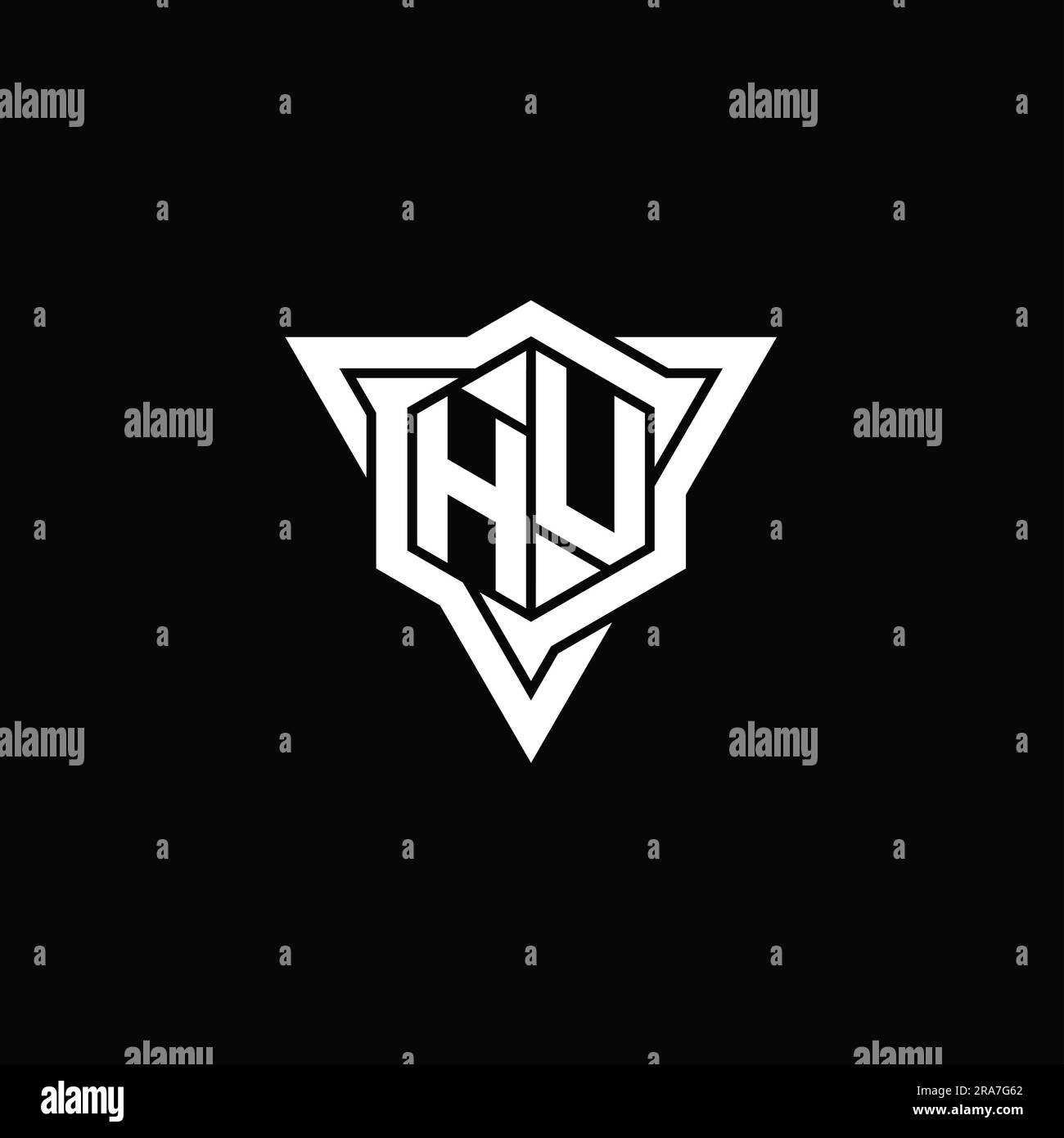 HU Letter Logo monogram hexagon shape with triangle outline sharp slice style design template ...