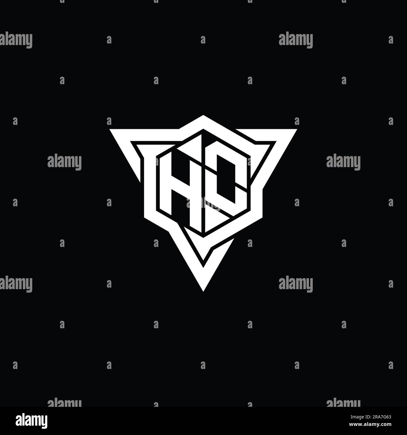 Ho Letter Logo Monogram Hexagon Shape With Triangle Outline Sharp Slice Style Design Template