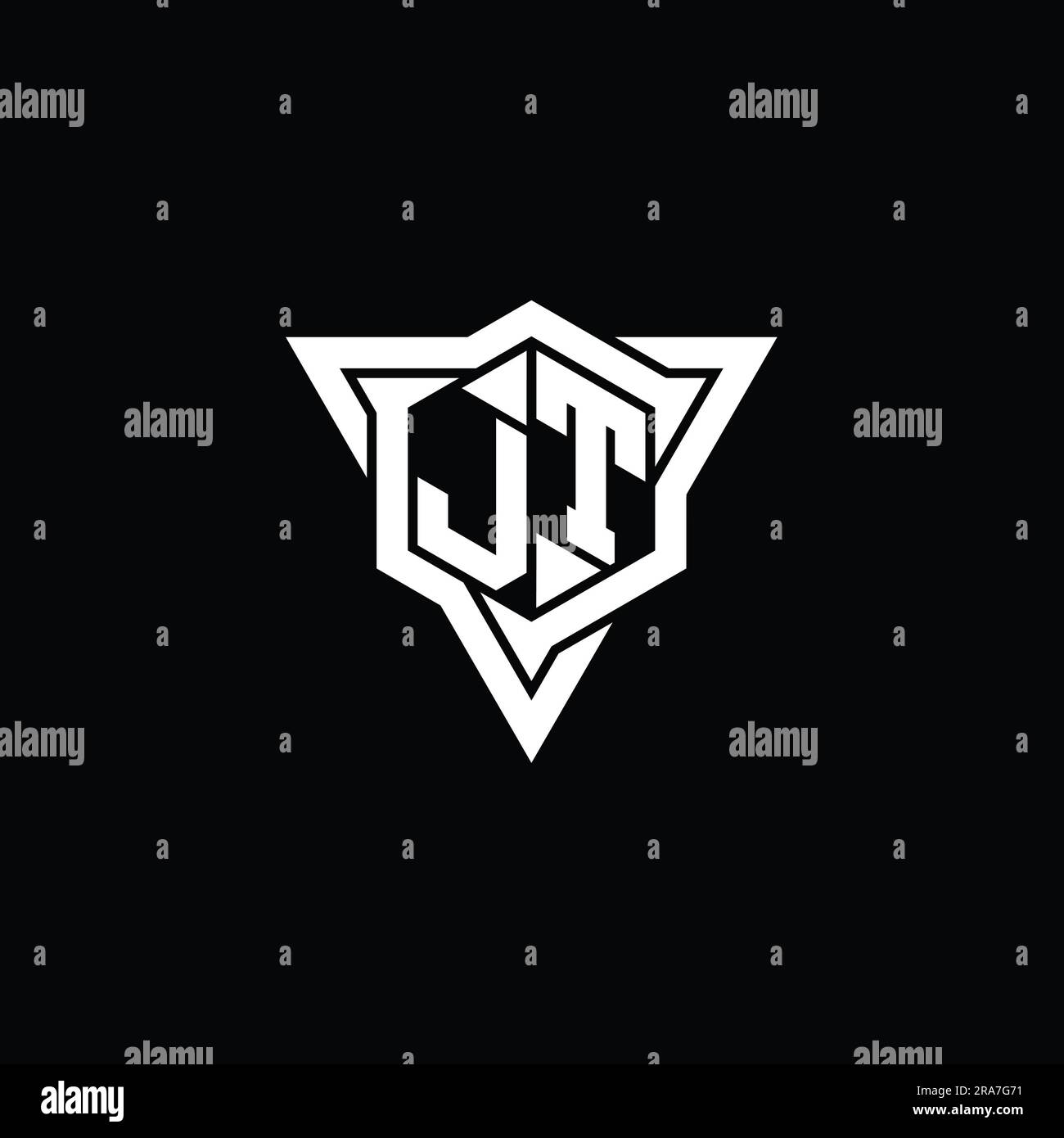 Jt Letter Logo Monogram Hexagon Shape With Triangle Outline Sharp Slice Style Design Template