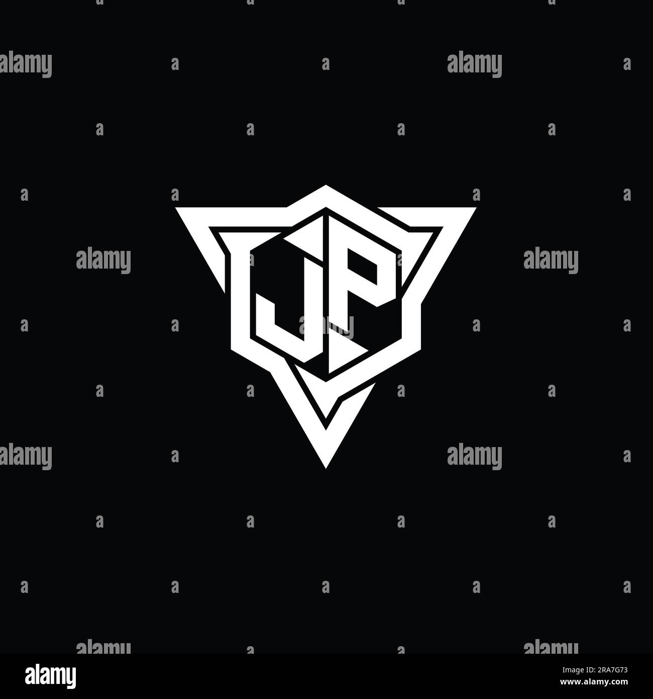 JP Letter Logo monogram hexagon shape with triangle outline sharp slice style design template ...