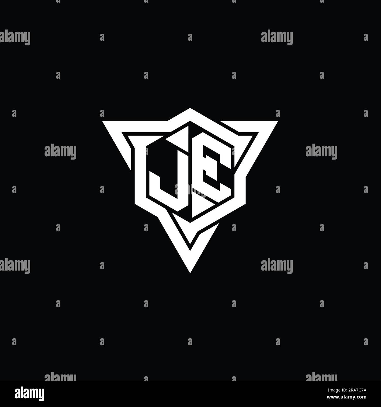 JE Letter Logo monogram hexagon shape with triangle outline sharp slice style design template ...