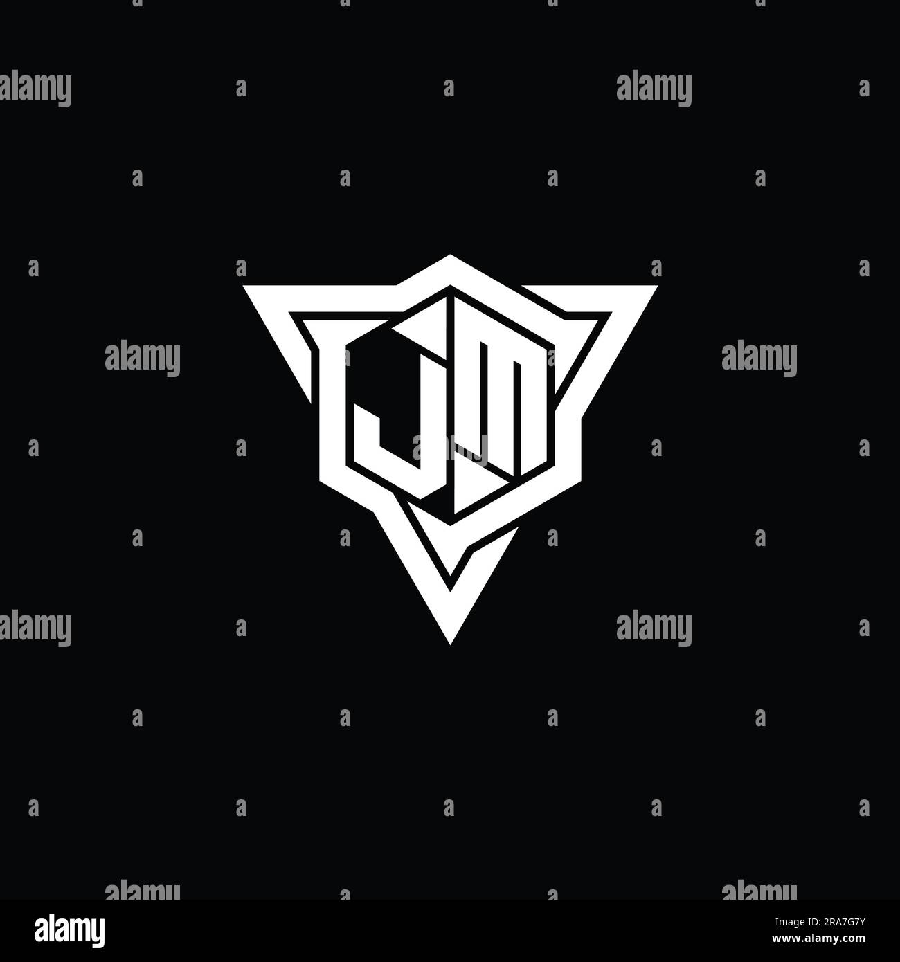 Jm Letter Logo Monogram Hexagon Shape With Triangle Outline Sharp Slice Style Design Template