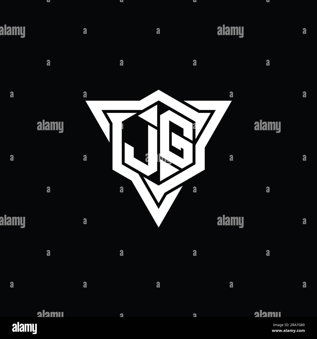 Jg Letter Logo Monogram Hexagon Shape With Triangle Outline Sharp Slice Style Design Template