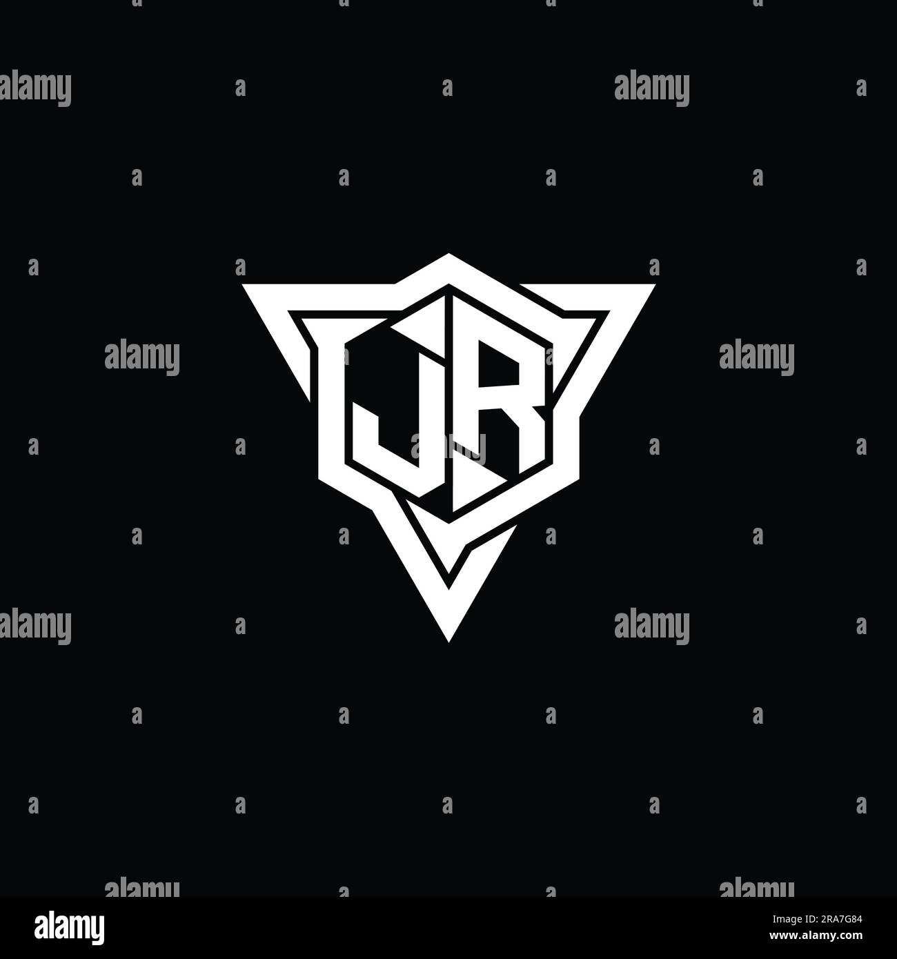 Jr Letter Logo Monogram Hexagon Shape With Triangle Outline Sharp Slice Style Design Template