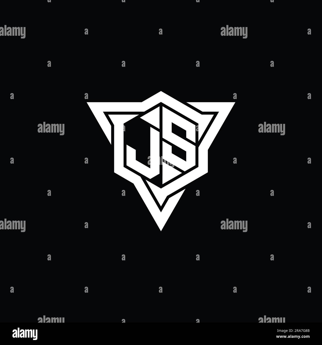 JS Letter Logo monogram hexagon shape with triangle outline sharp slice ...