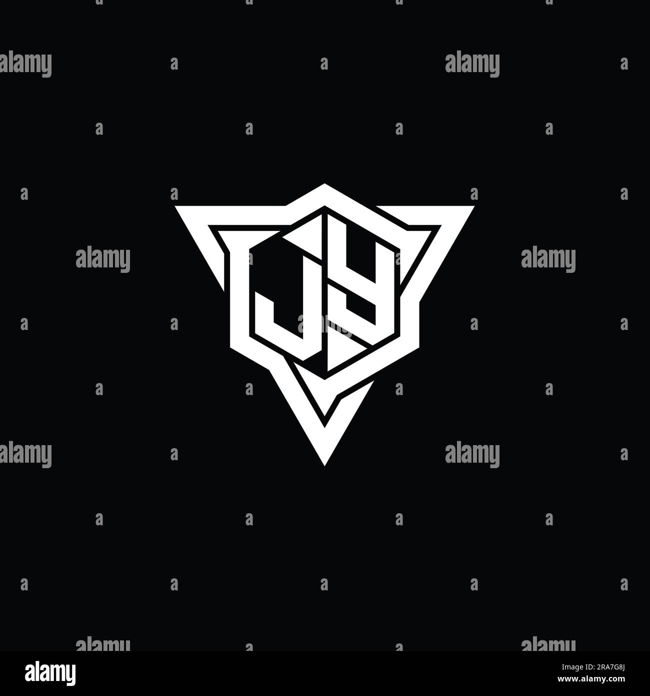 JY Letter Logo monogram hexagon shape with triangle outline sharp slice style design template ...