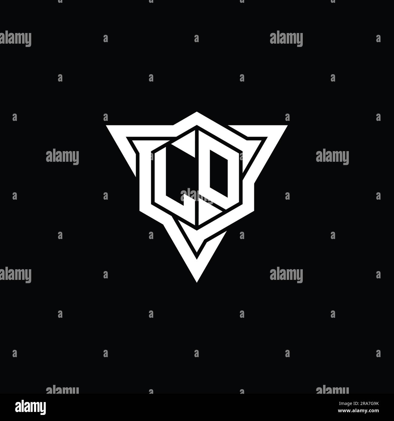LD Letter Logo monogram hexagon shape with triangle outline sharp slice style design template ...