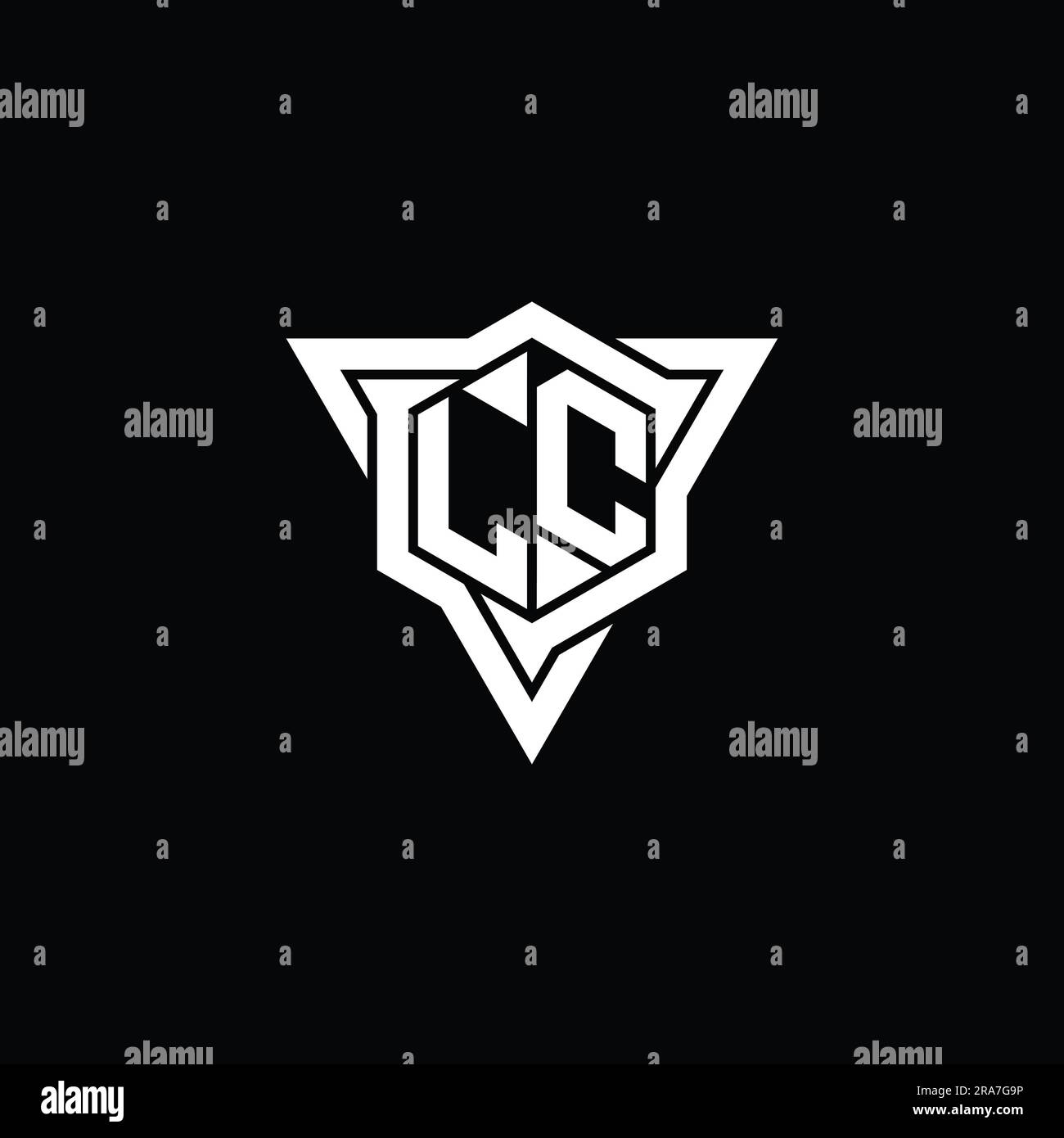 LC Letter Logo monogram hexagon shape with triangle outline sharp slice ...