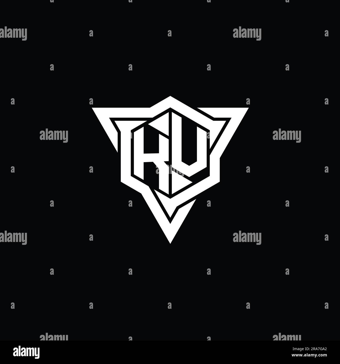 KV Letter Logo monogram hexagon shape with triangle outline sharp slice style design template ...
