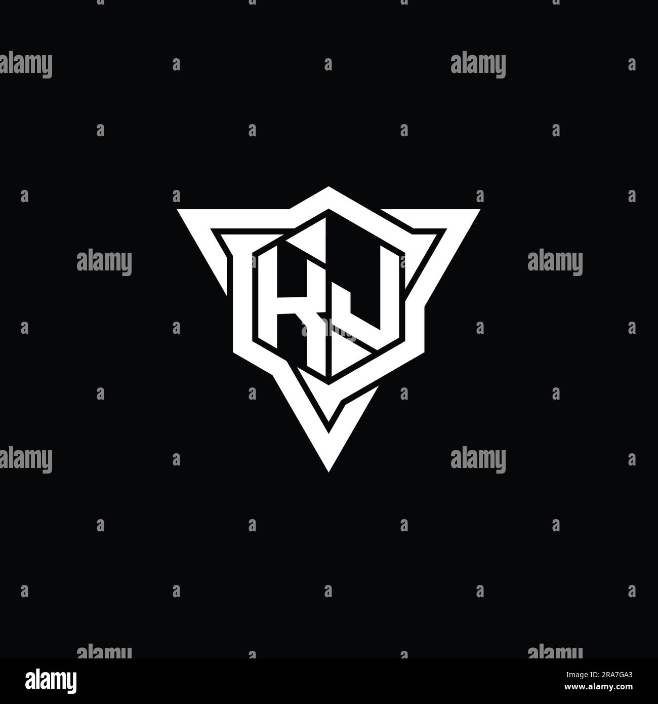 Kj Letter Logo Monogram Hexagon Shape With Triangle Outline Sharp Slice Style Design Template