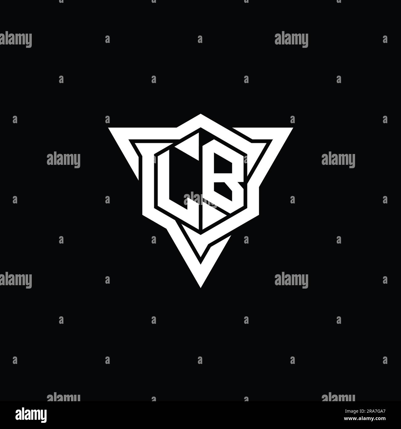 LB Letter Logo monogram hexagon shape with triangle outline sharp slice style design template ...