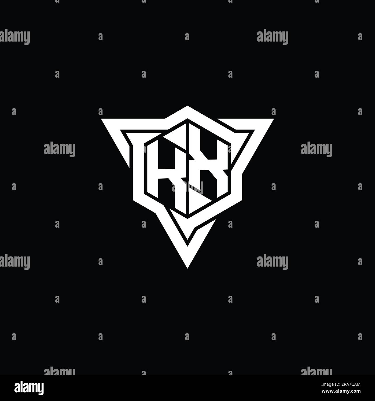 KX Letter Logo monogram hexagon shape with triangle outline sharp slice style design template ...