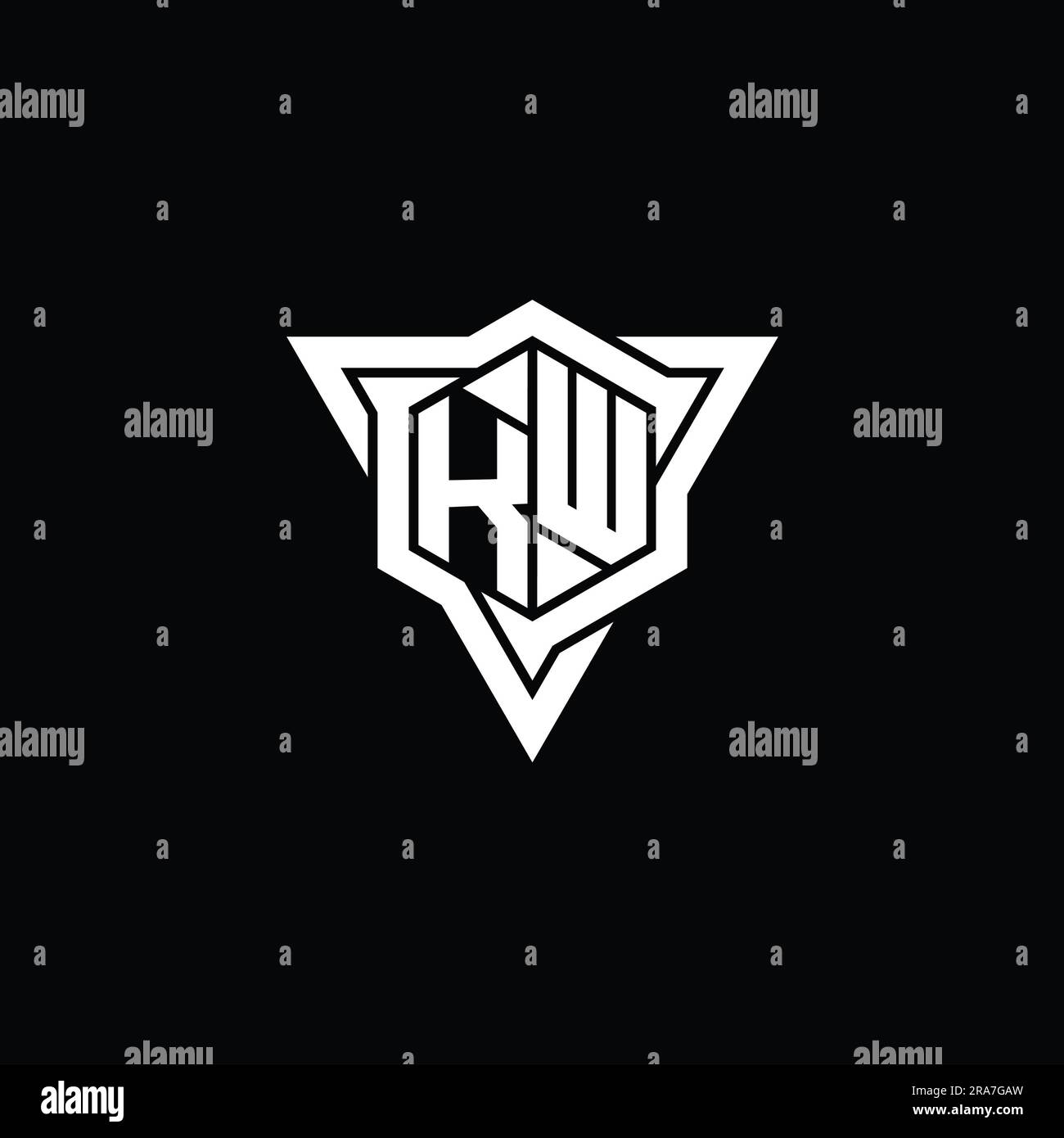 KW Letter Logo monogram hexagon shape with triangle outline sharp slice ...