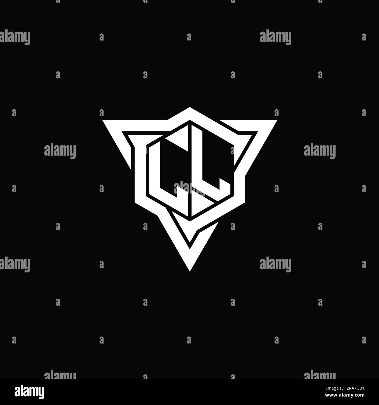 LL Letter Logo monogram hexagon shape with triangle outline sharp slice style design template ...
