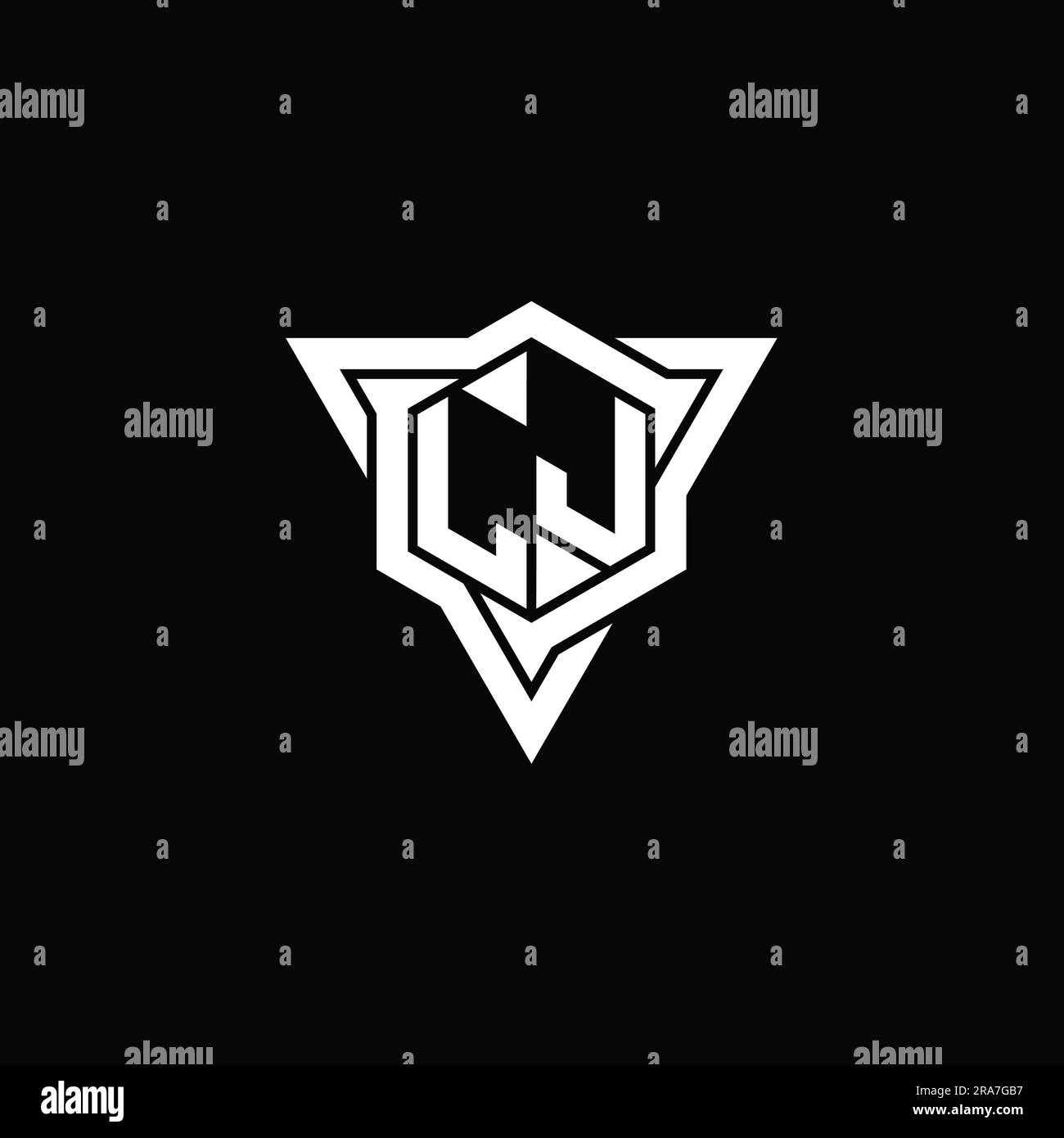 Lj Letter Logo Monogram Hexagon Shape With Triangle Outline Sharp Slice Style Design Template