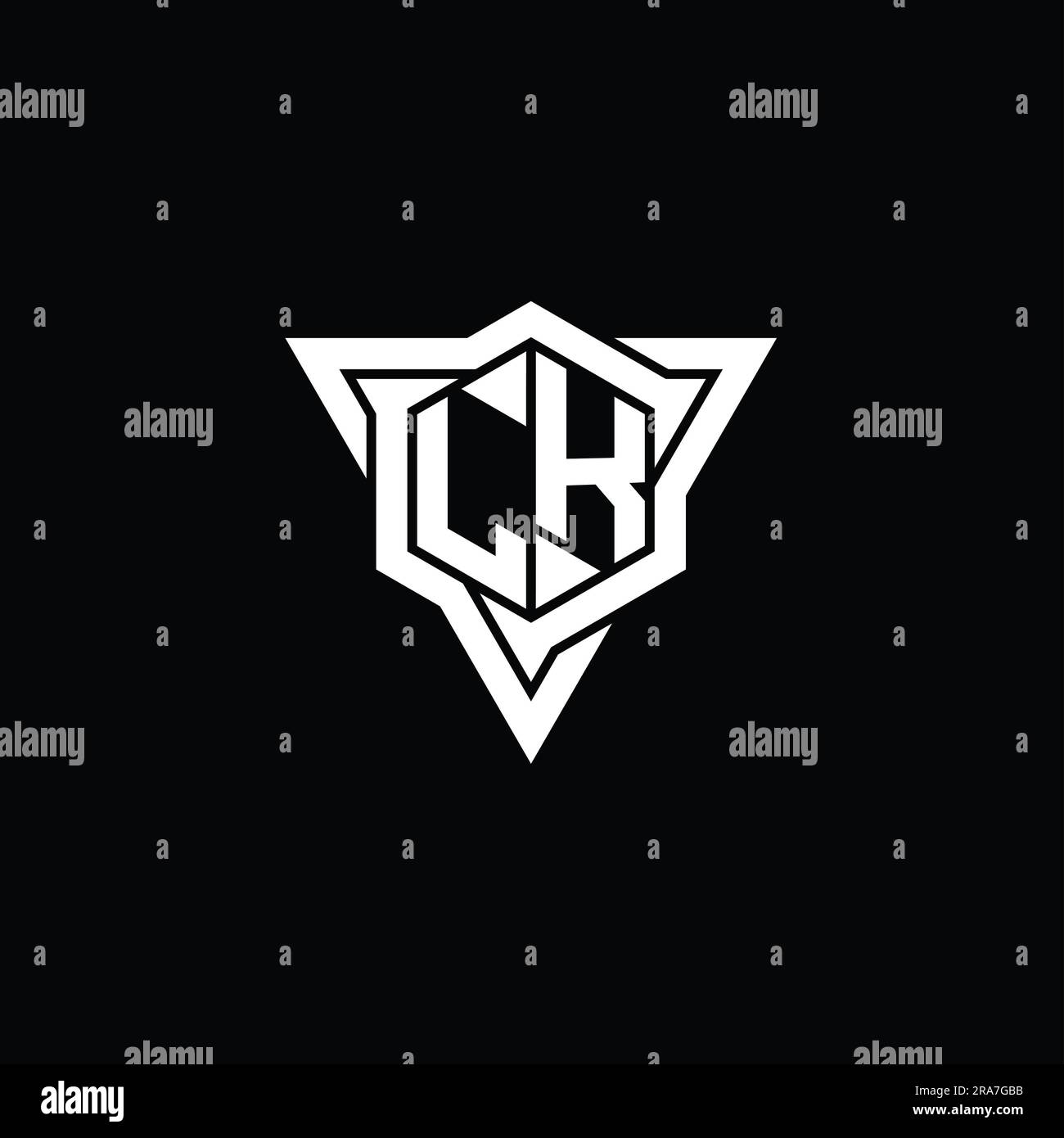 LK Letter Logo monogram hexagon shape with triangle outline sharp slice style design template ...