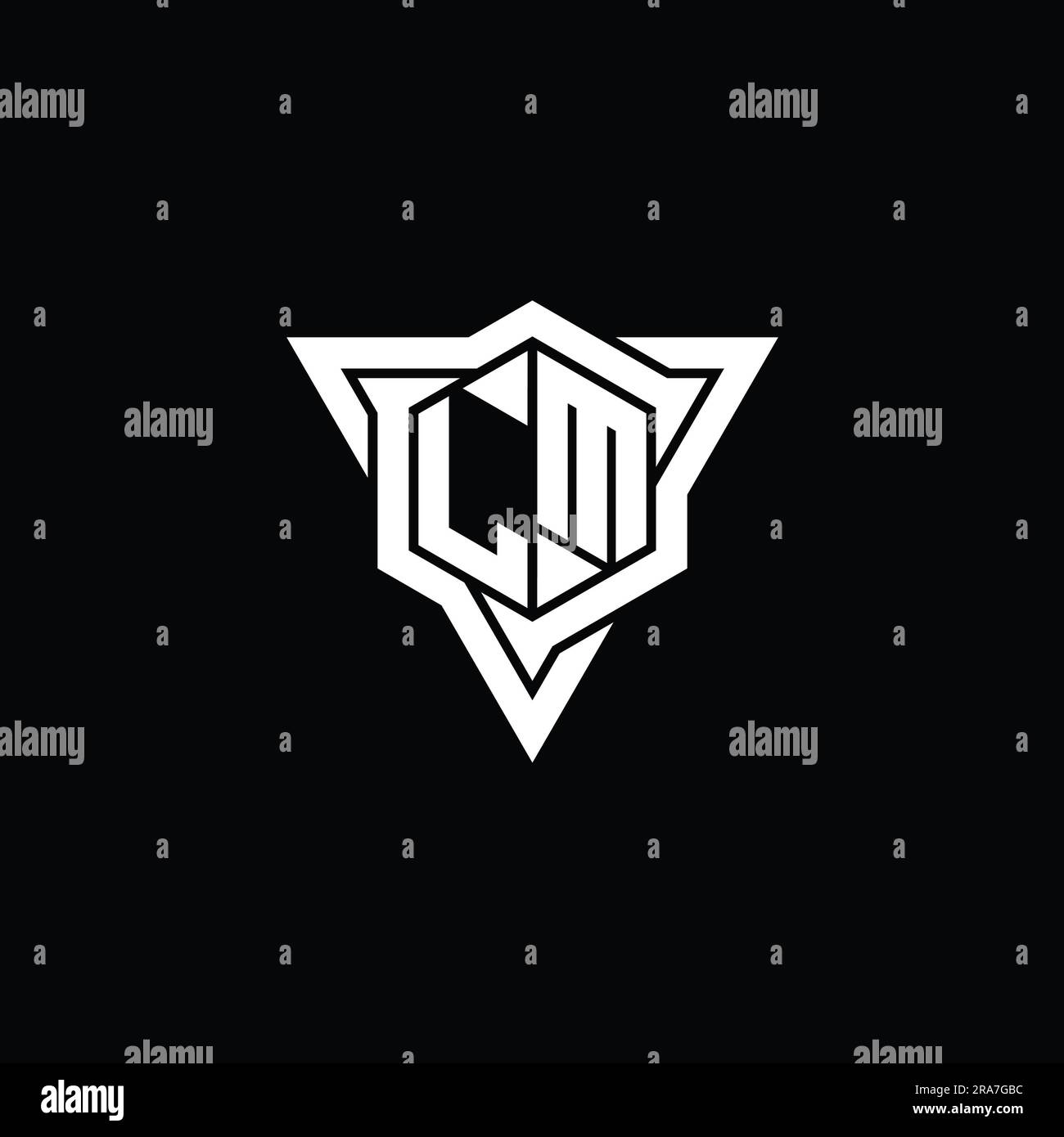 Lm Letter Logo Monogram Hexagon Shape With Triangle Outline Sharp Slice Style Design Template