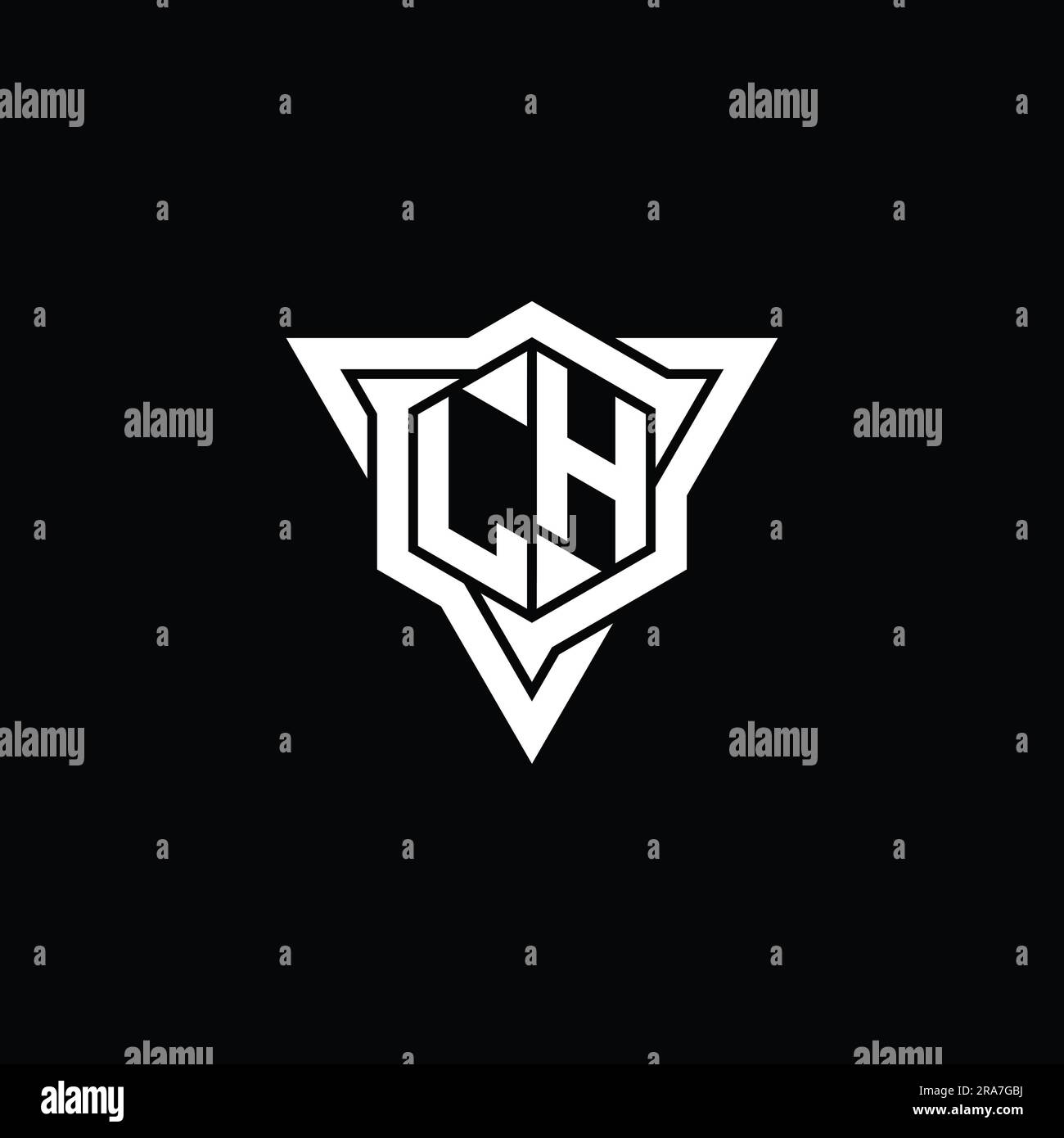Lh Letter Logo Monogram Hexagon Shape With Triangle Outline Sharp Slice Style Design Template