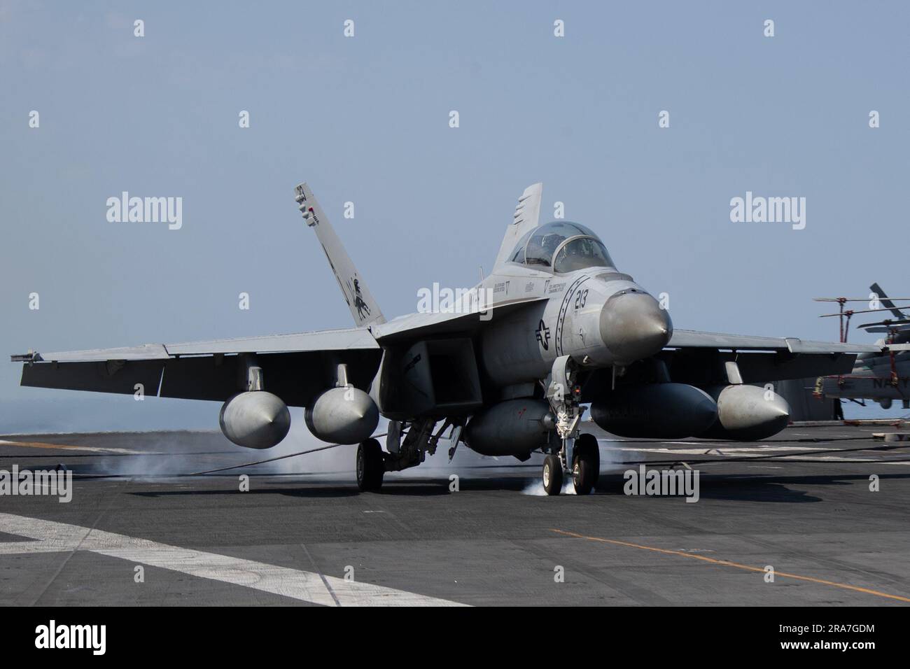 An F/A-18F Super Hornet, assigned to the ÒBlacklionsÓ of Strike Fighter ...