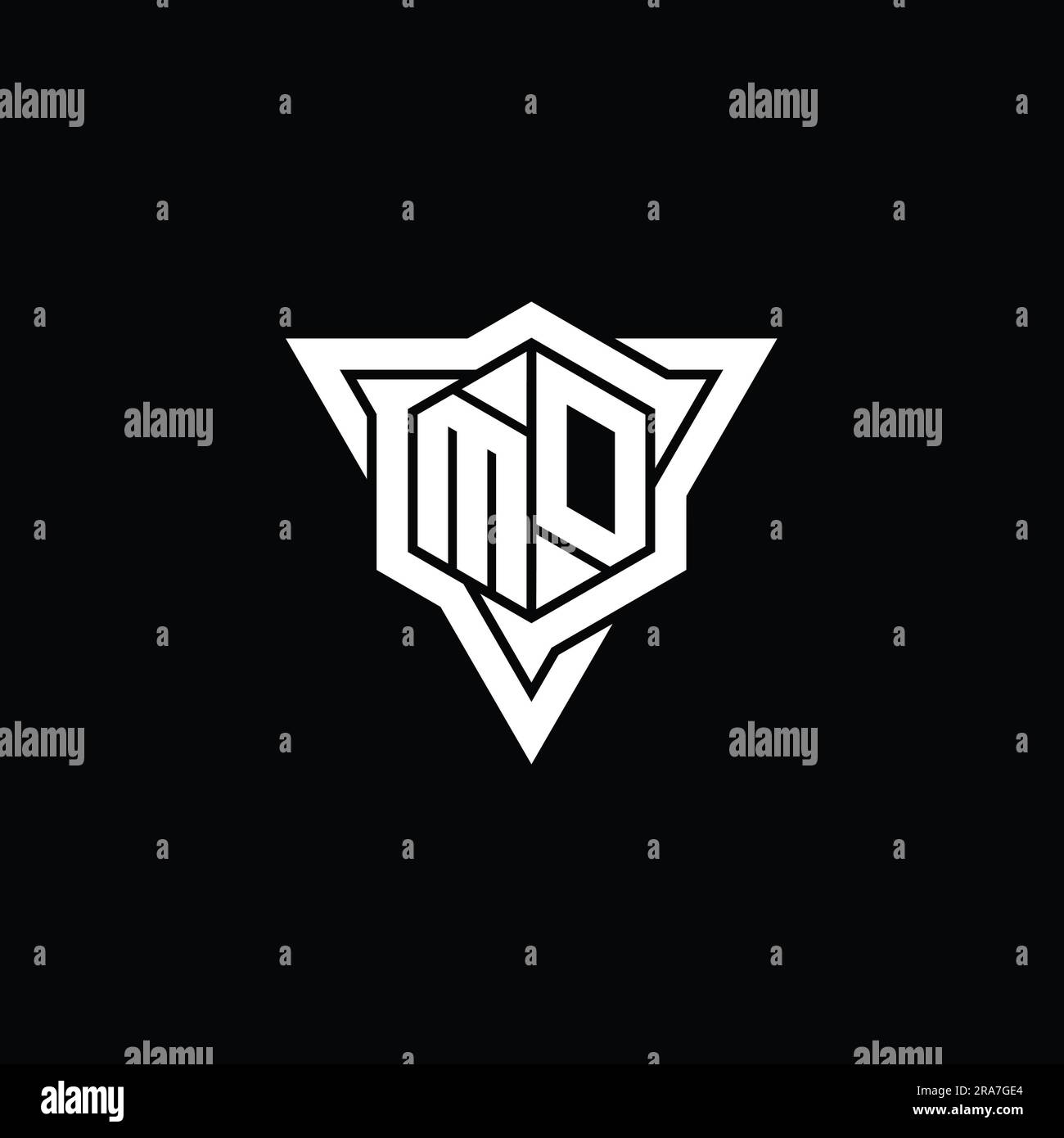 MD Letter Logo monogram hexagon shape with triangle outline sharp slice style design template ...