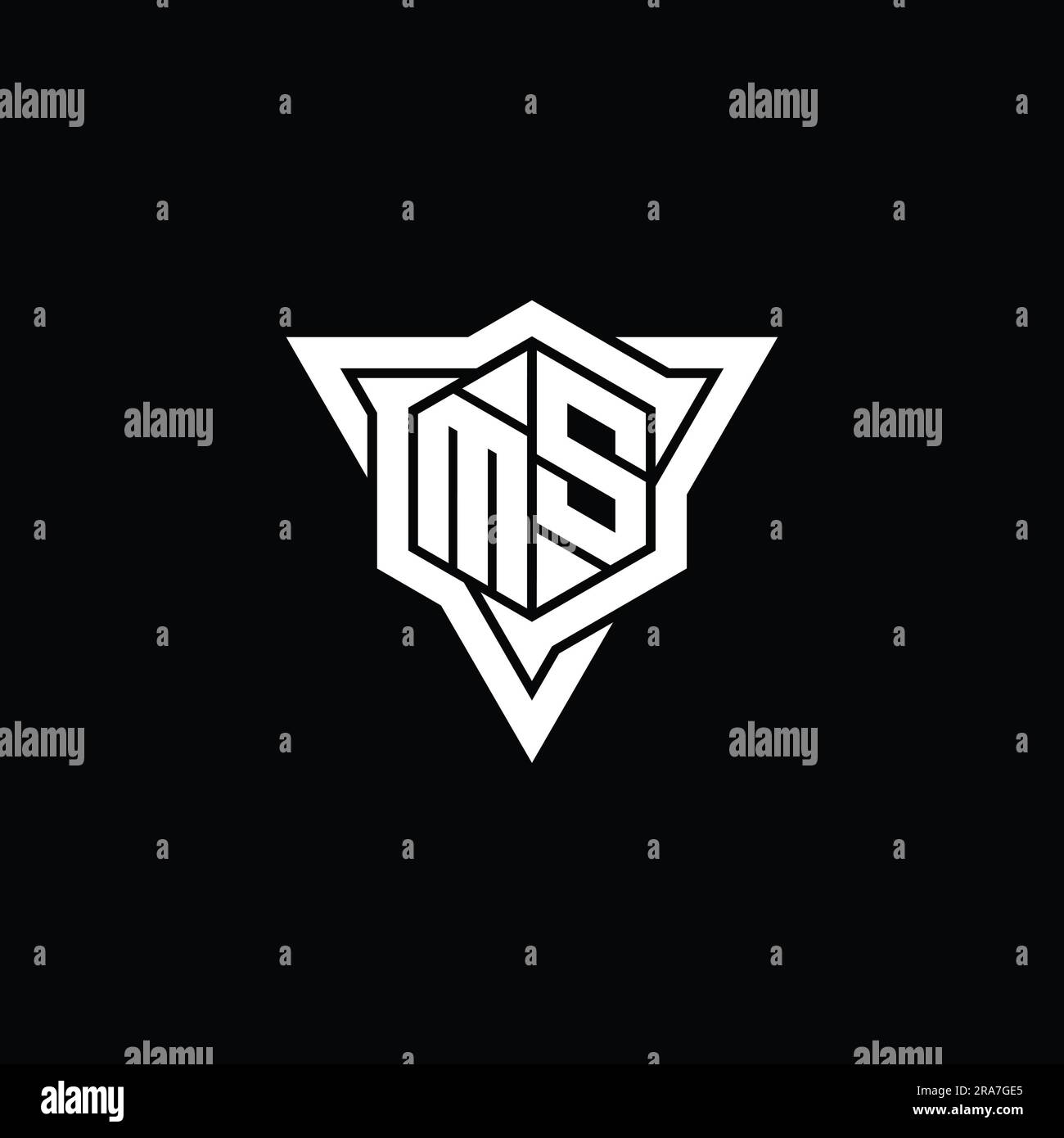MS Letter Logo monogram hexagon shape with triangle outline sharp slice ...