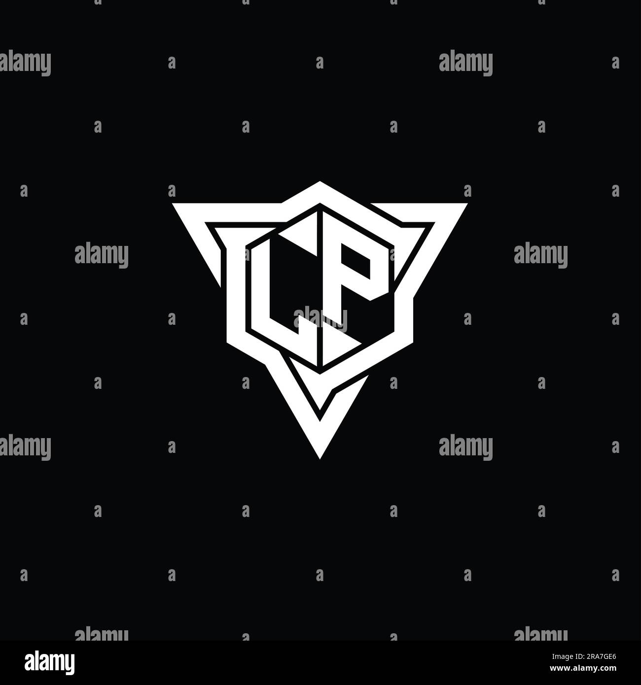 LP Letter Logo monogram hexagon shape with triangle outline sharp slice style design template ...