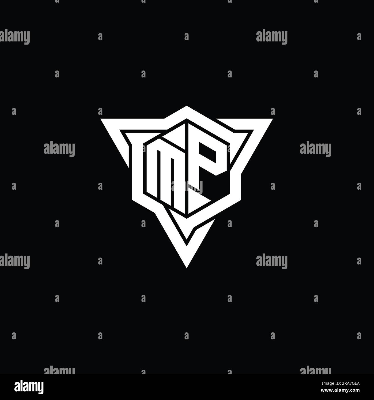 Mp Letter Logo Monogram Hexagon Shape With Triangle Outline Sharp Slice Style Design Template