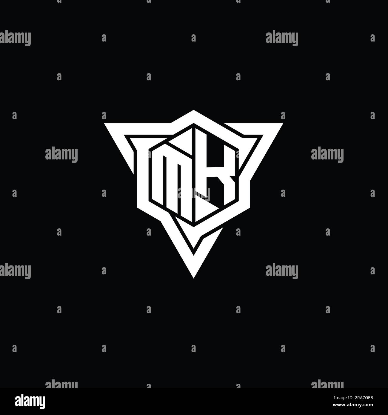 MK Letter Logo monogram hexagon shape with triangle outline sharp slice style design template ...