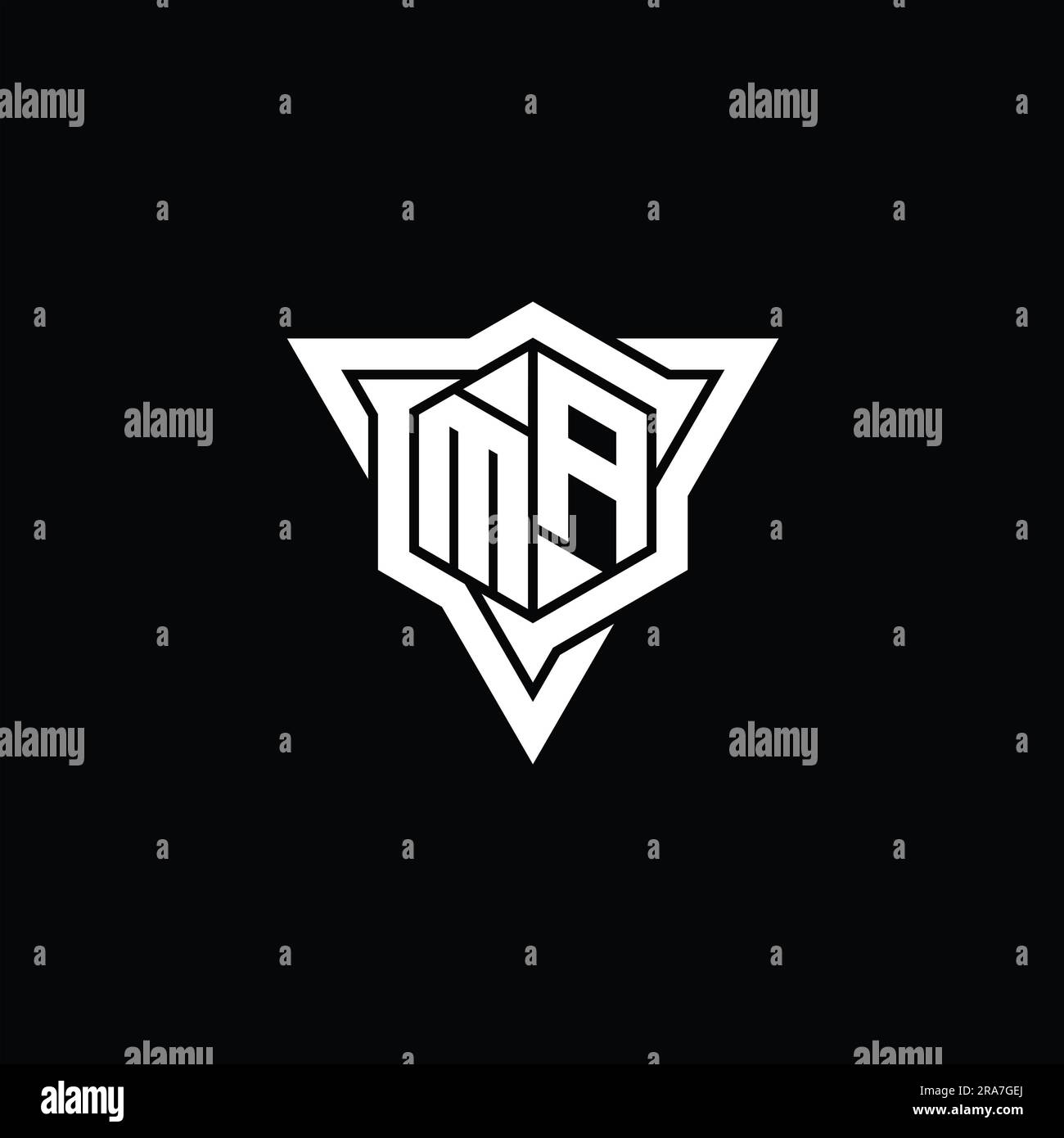 MA Letter Logo monogram hexagon shape with triangle outline sharp slice style design template ...