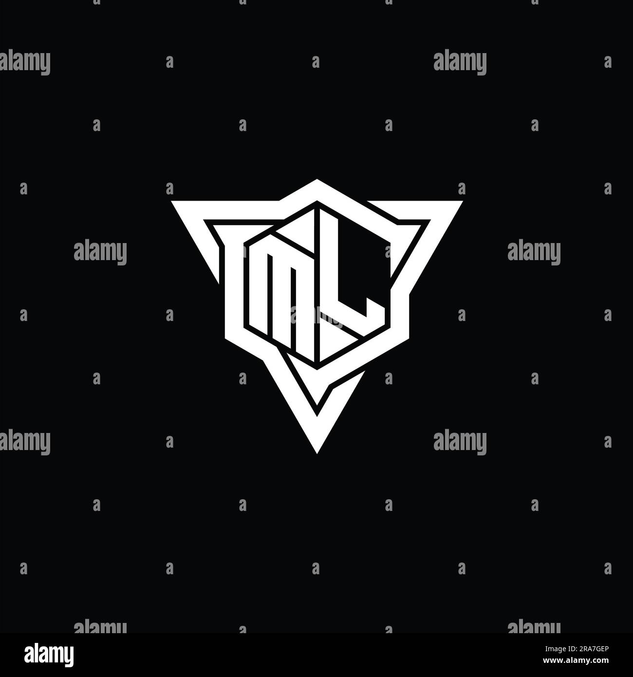 Ml Letter Logo Monogram Hexagon Shape With Triangle Outline Sharp Slice Style Design Template
