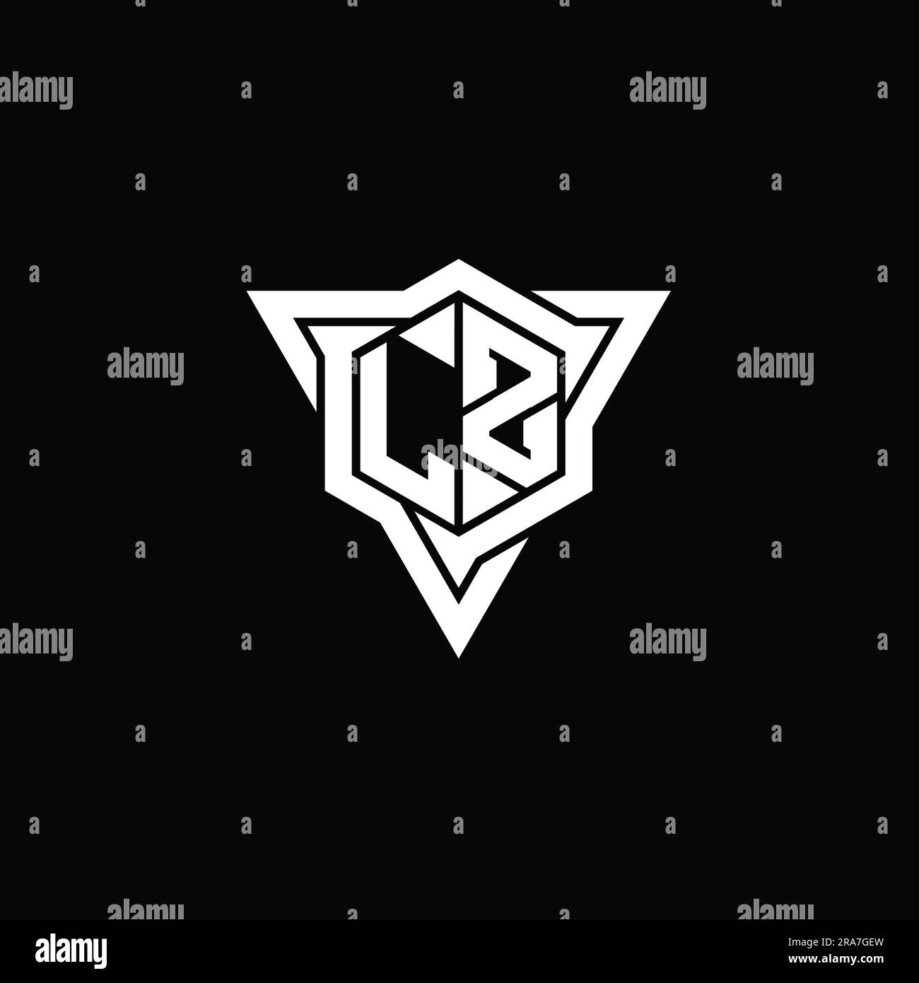 Lz Letter Logo Monogram Hexagon Shape With Triangle Outline Sharp Slice Style Design Template