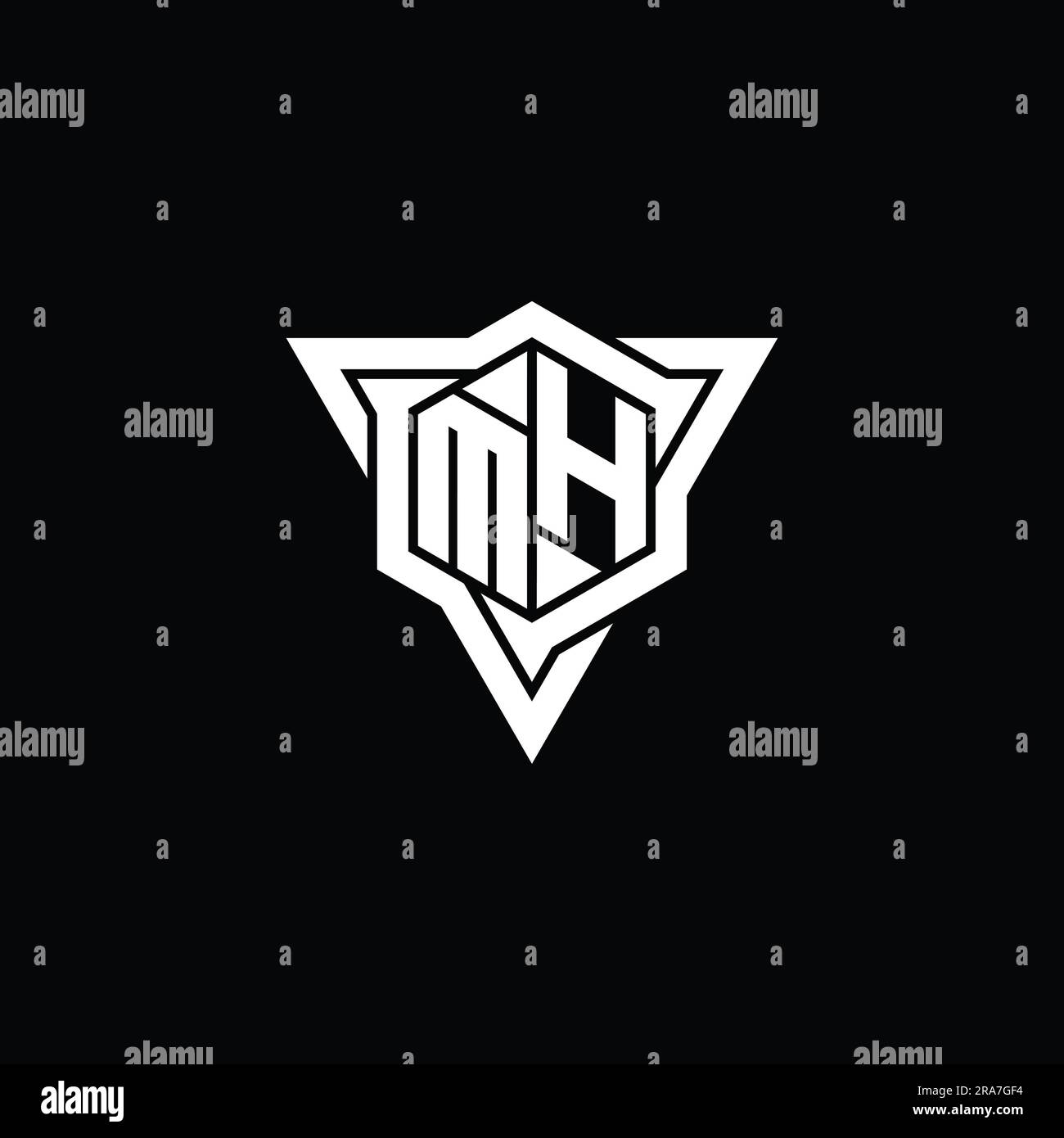 MH Letter Logo monogram hexagon shape with triangle outline sharp slice ...