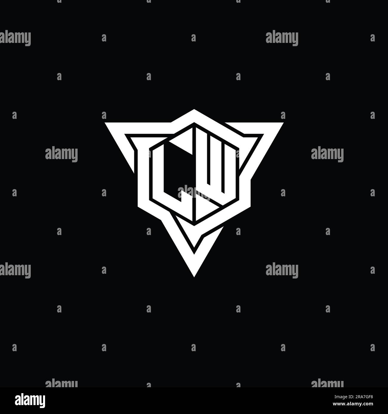 LW Letter Logo monogram hexagon shape with triangle outline sharp slice style design template ...