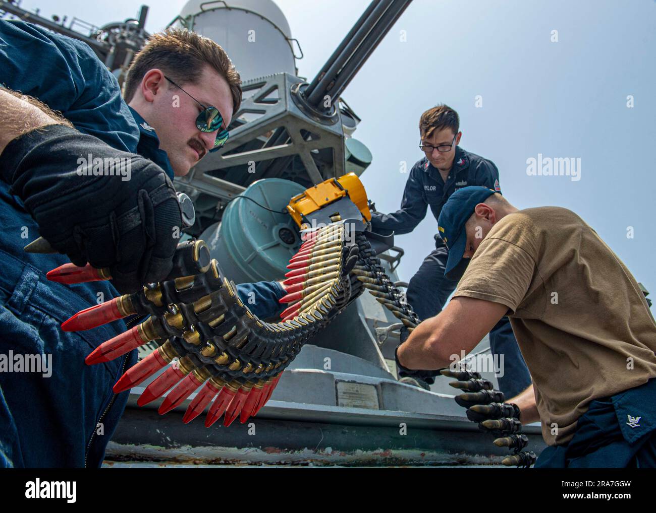 230626-N-NH267-1045 GULF OF OMAN (June 26, 2023) Sailors load a closed ...