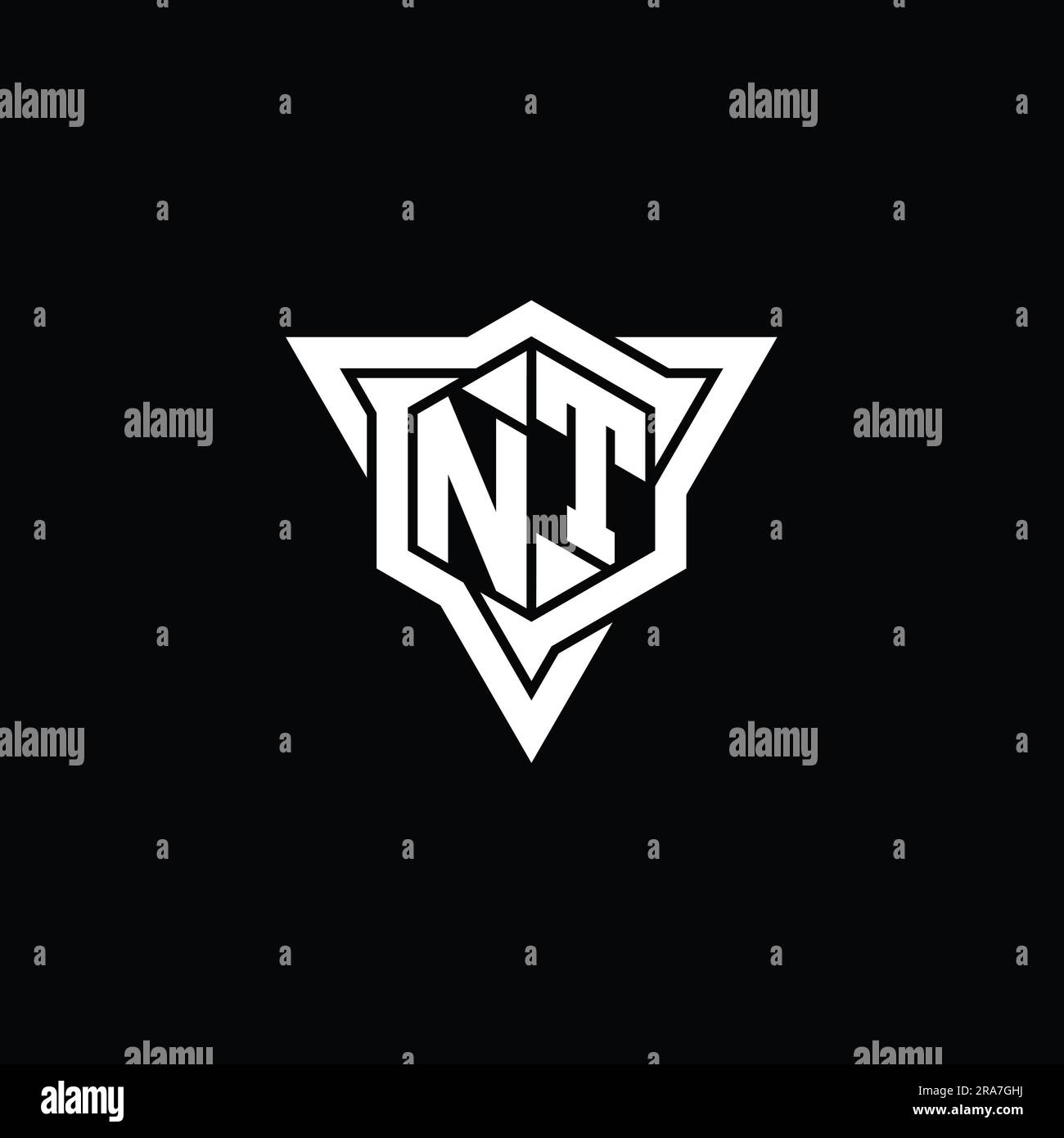 NT Letter Logo monogram hexagon shape with triangle outline sharp slice ...