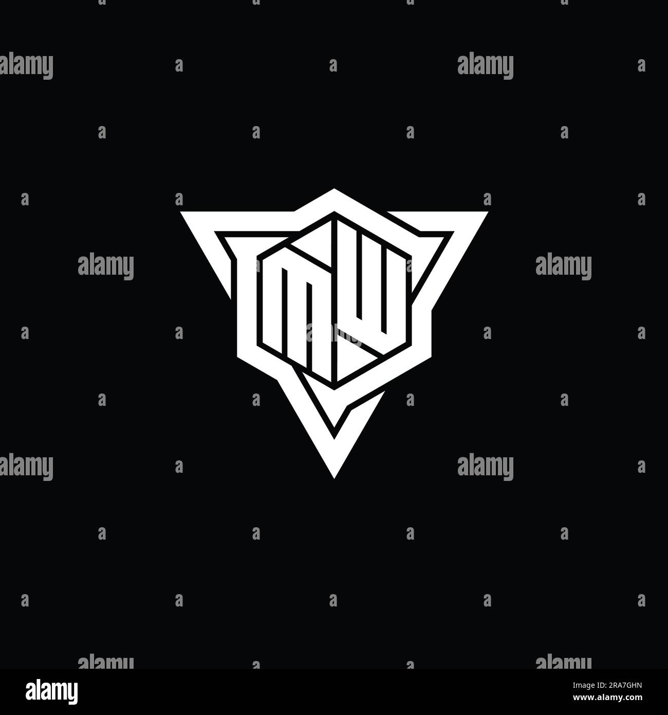 MW Letter Logo monogram hexagon shape with triangle outline sharp slice ...