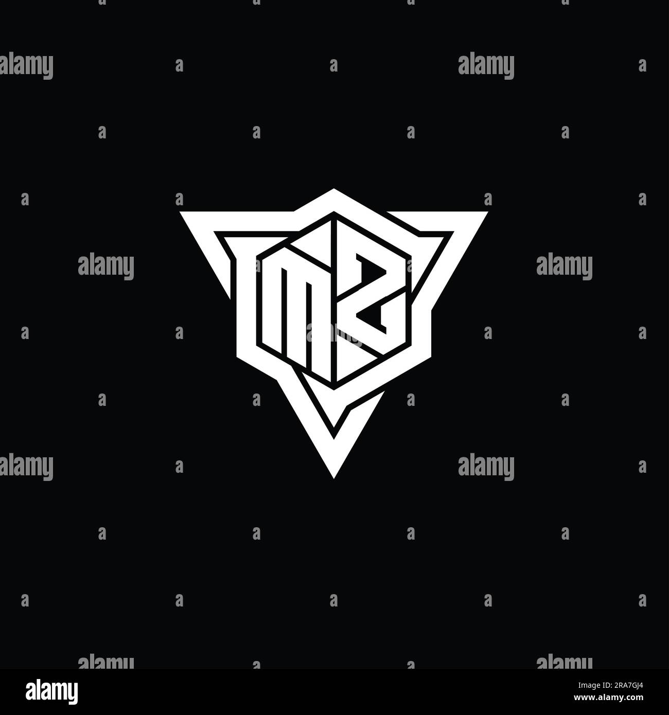 Mz Letter Logo Monogram Hexagon Shape With Triangle Outline Sharp Slice Style Design Template