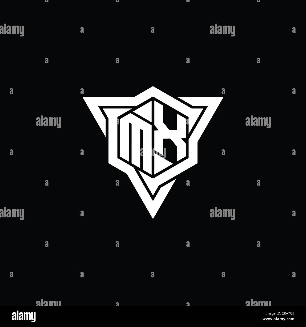 Mx Letter Logo Monogram Hexagon Shape With Triangle Outline Sharp Slice Style Design Template