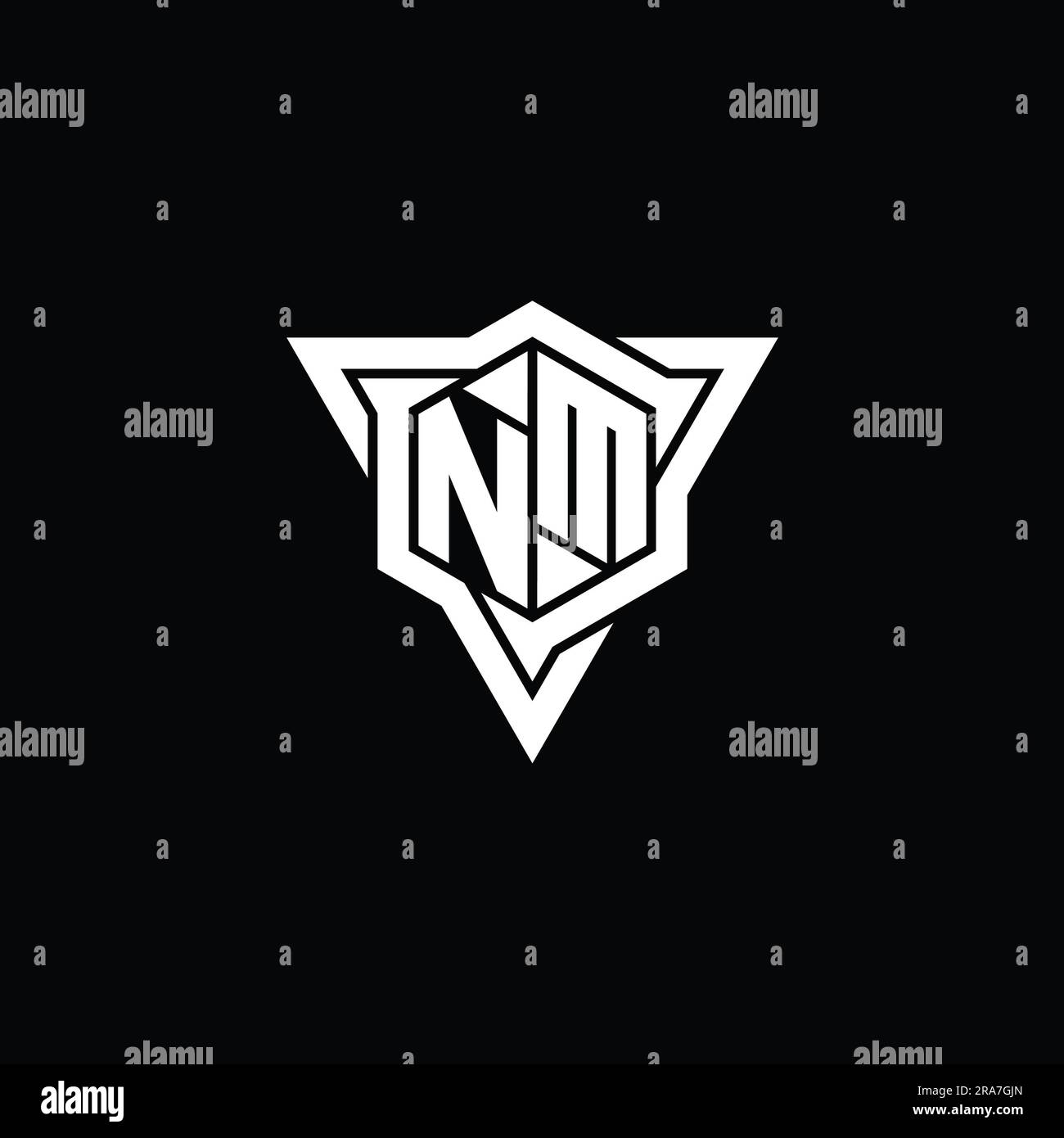 NM Letter Logo monogram hexagon shape with triangle outline sharp slice ...