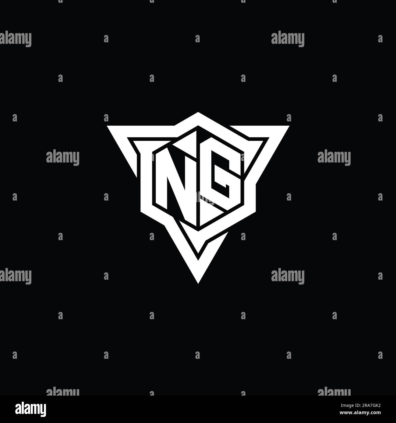 NG Letter Logo monogram hexagon shape with triangle outline sharp slice ...