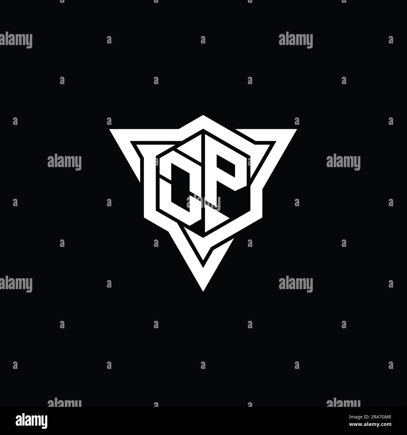 OP Letter Logo monogram hexagon shape with triangle outline sharp slice style design template ...
