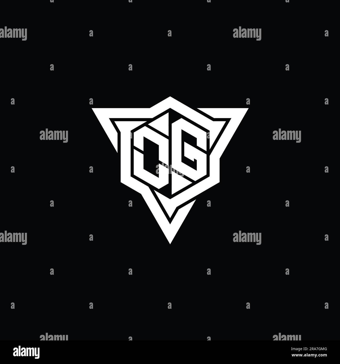 OG Letter Logo monogram hexagon shape with triangle outline sharp slice ...
