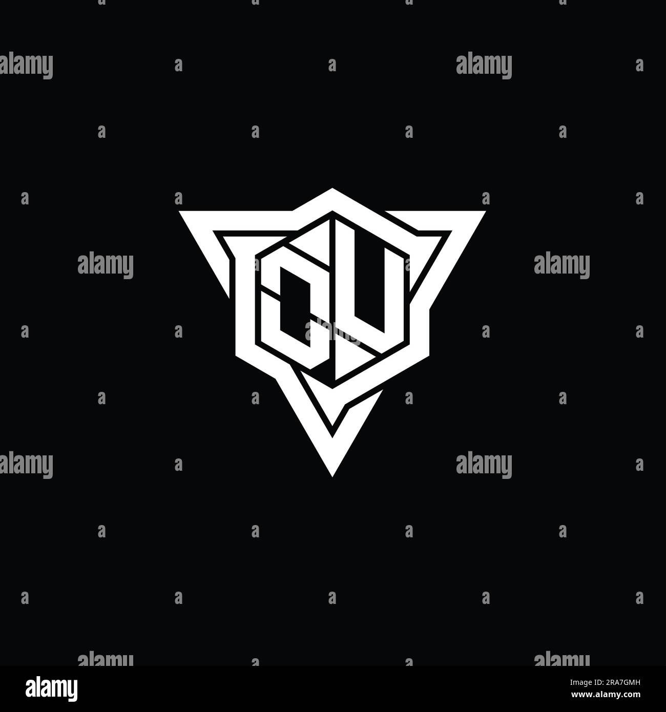 OU Letter Logo monogram hexagon shape with triangle outline sharp slice style design template ...