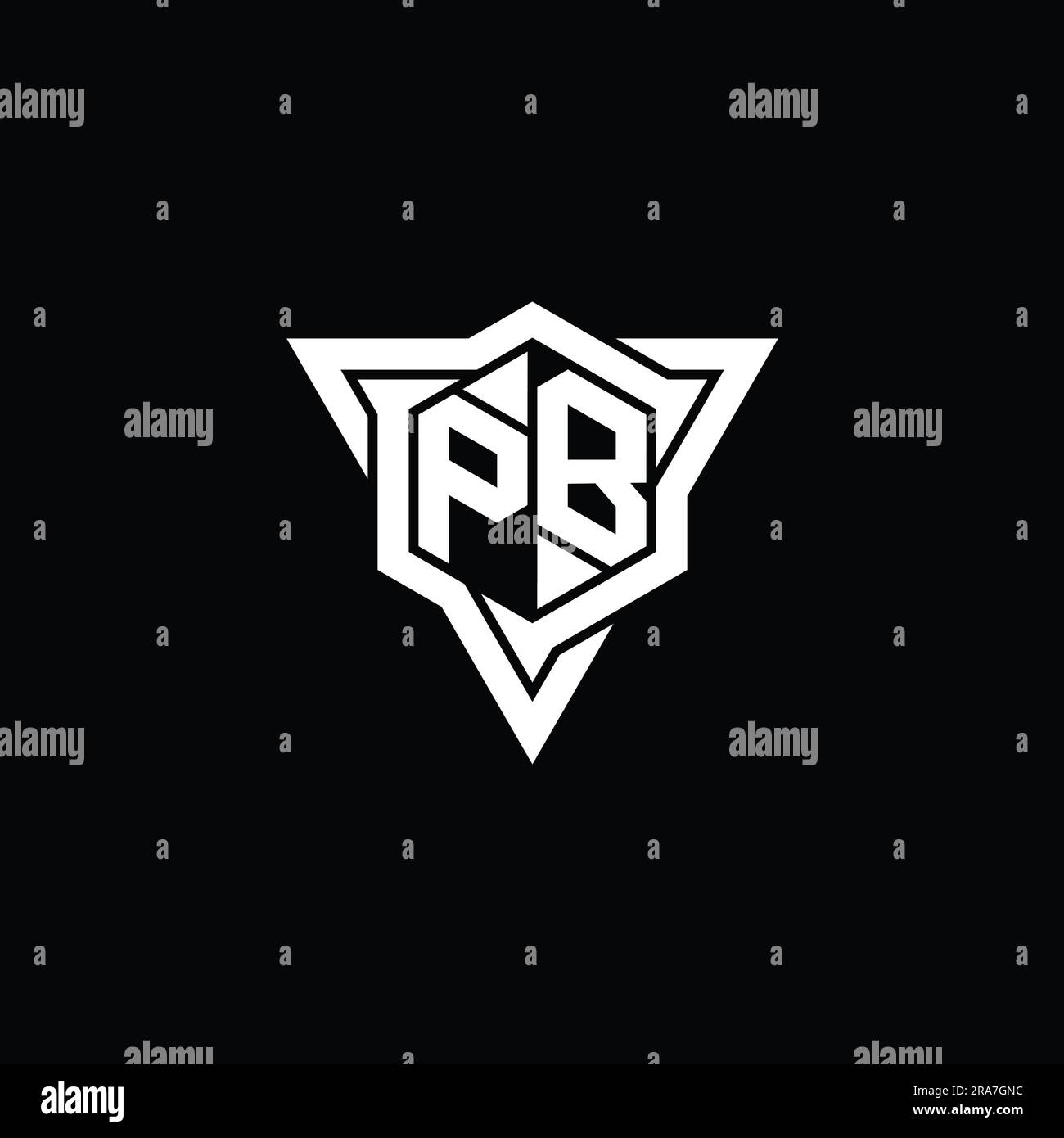 PB Letter Logo monogram hexagon shape with triangle outline sharp slice ...