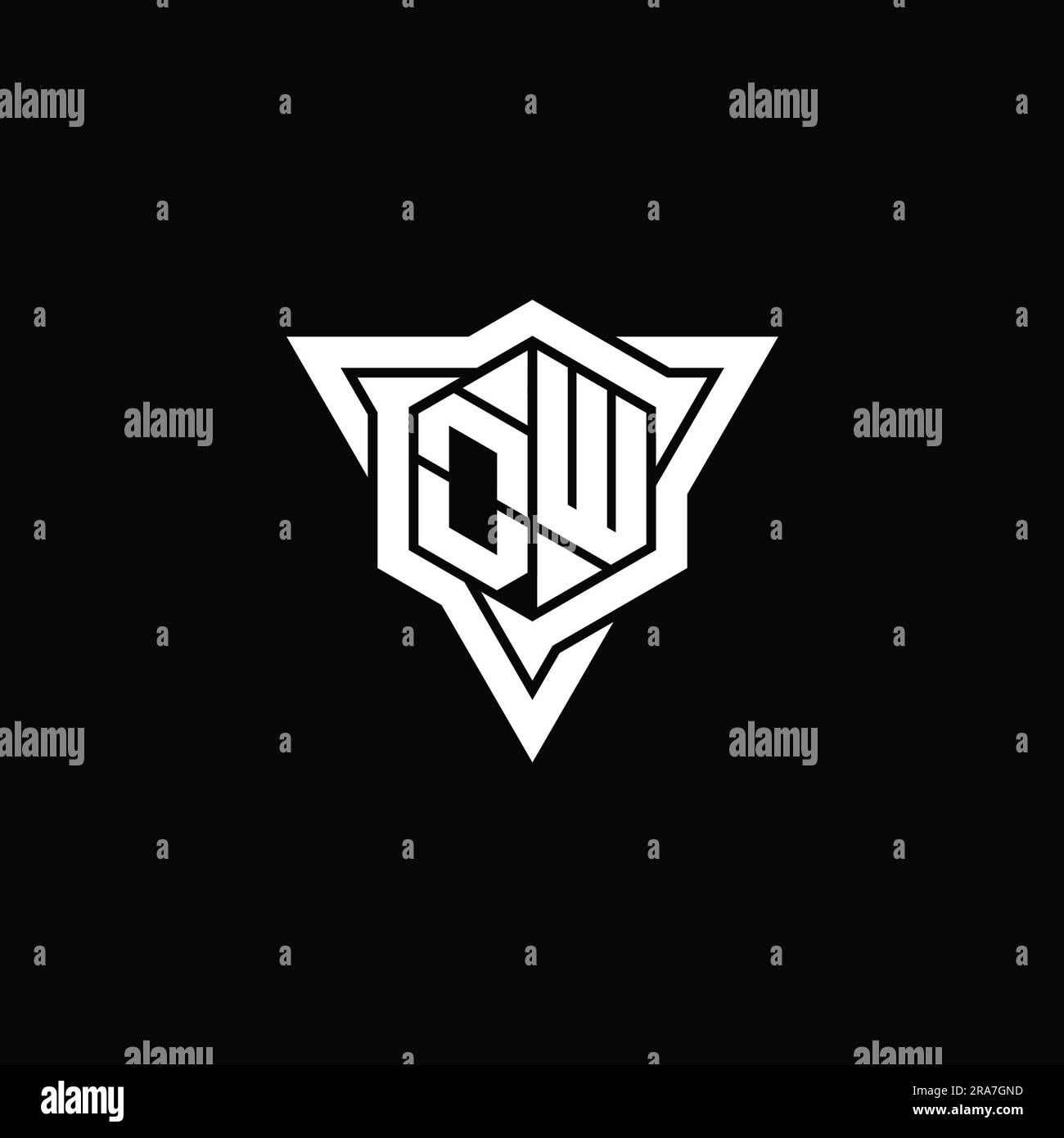 OW Letter Logo monogram hexagon shape with triangle outline sharp slice style design template ...