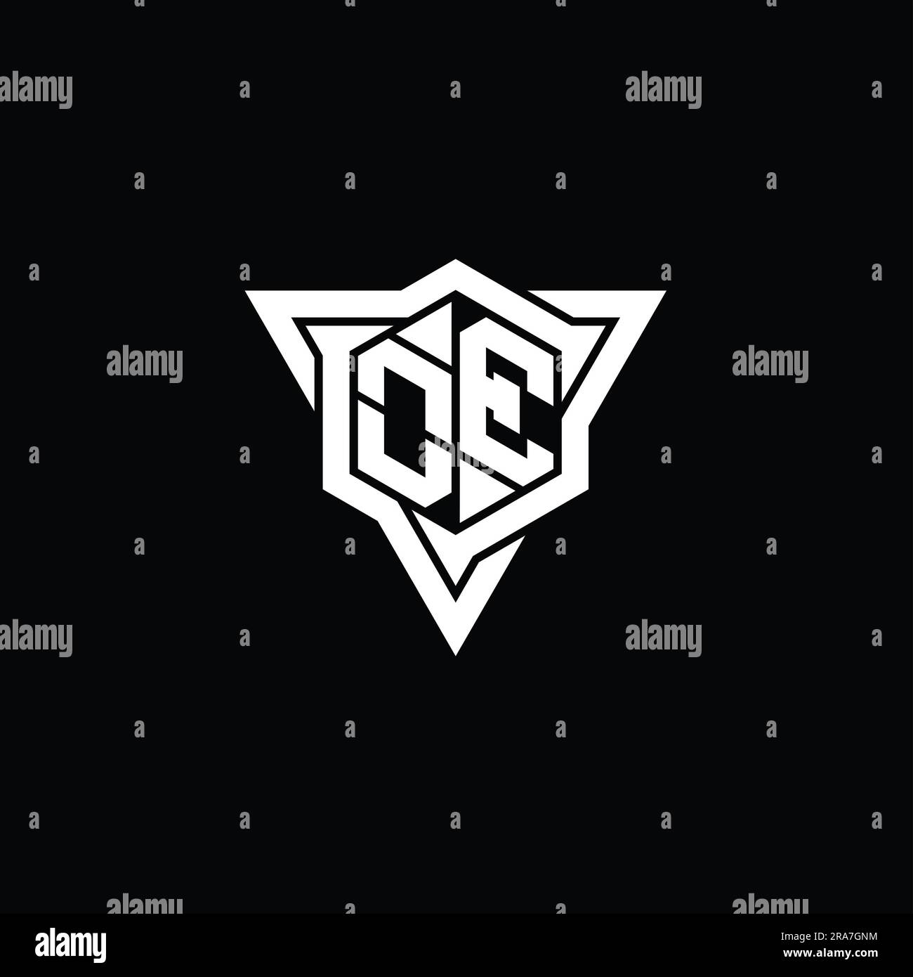 Oe Letter Logo Monogram Hexagon Shape With Triangle Outline Sharp Slice Style Design Template