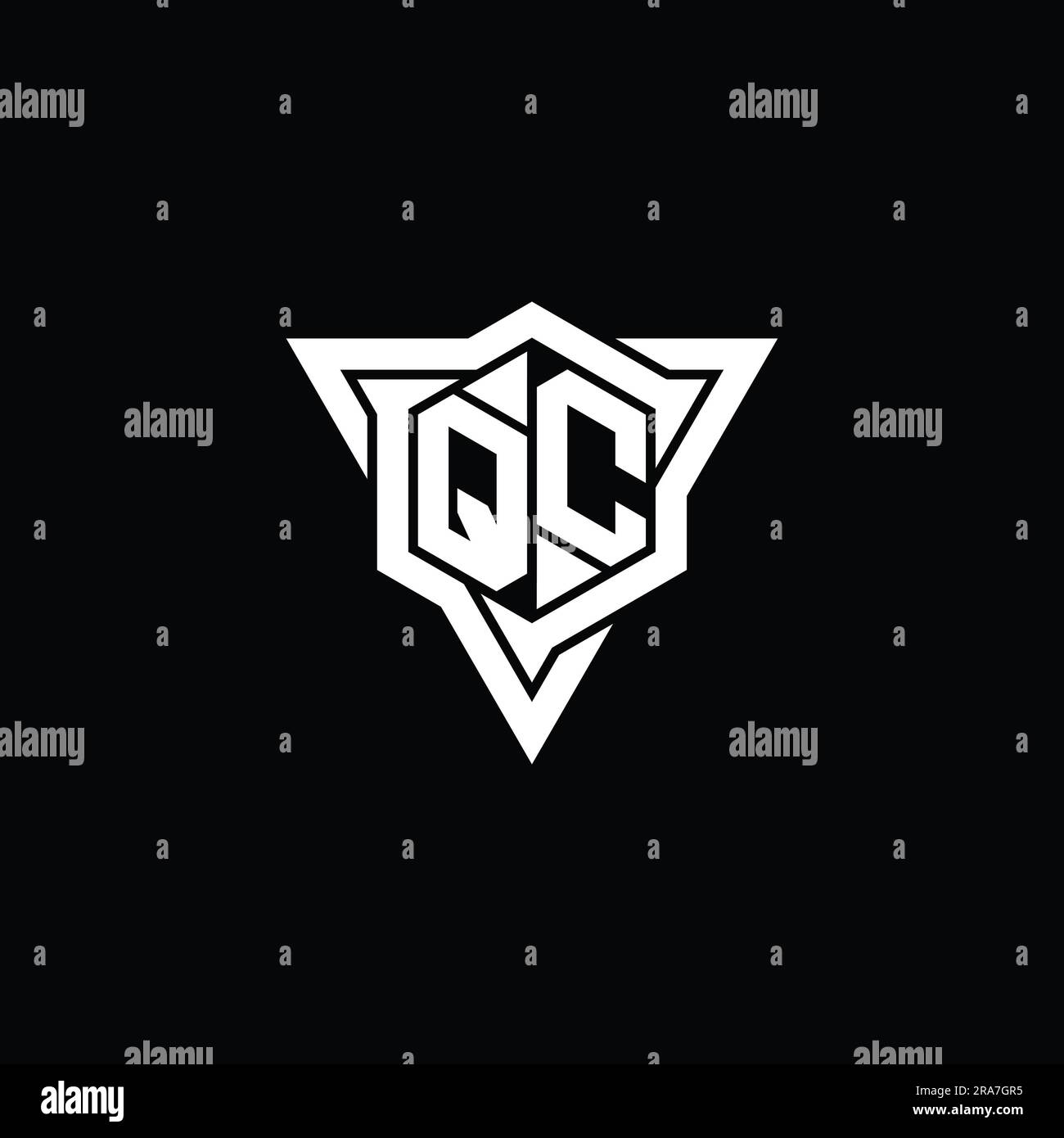 QC Letter Logo monogram hexagon shape with triangle outline sharp slice style design template ...