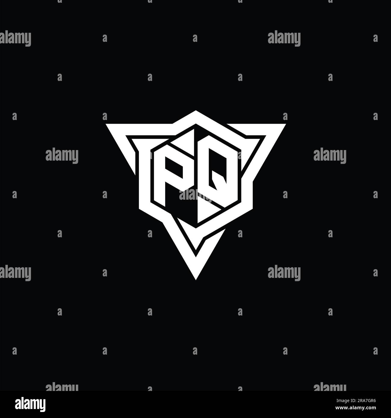 Pq Letter Logo Monogram Hexagon Shape With Triangle Outline Sharp Slice Style Design Template