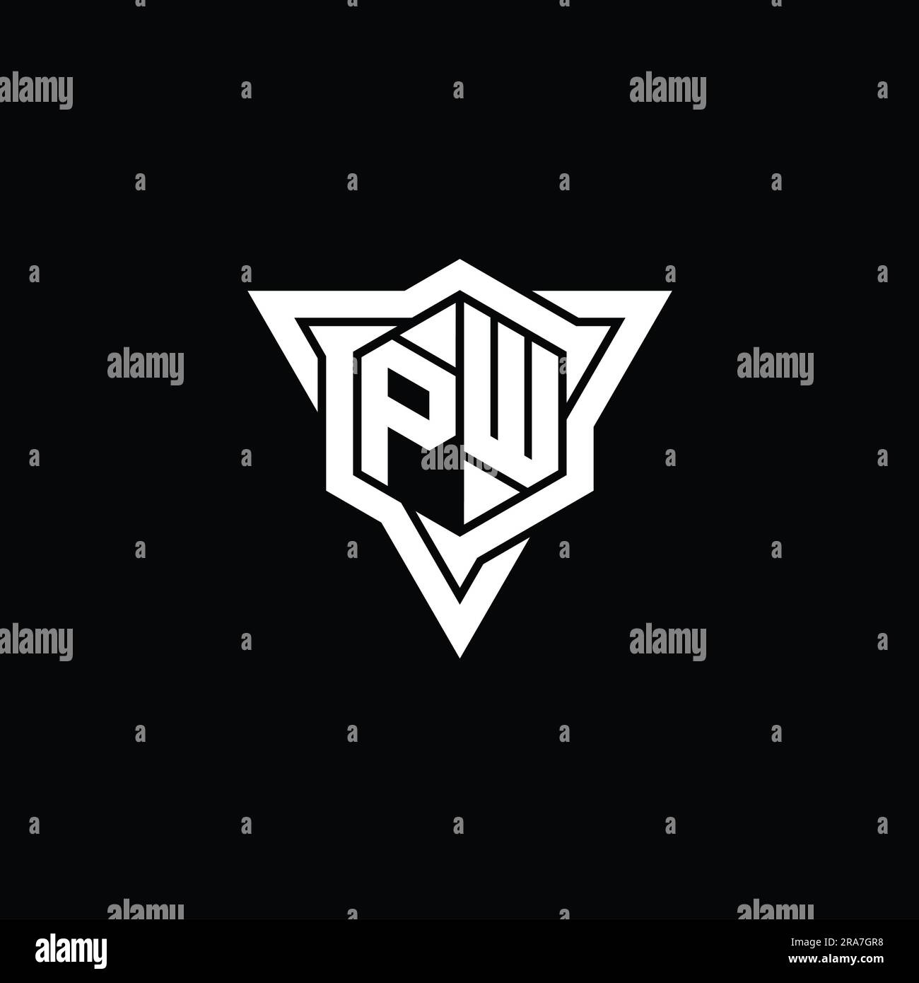 Pw Letter Logo Monogram Hexagon Shape With Triangle Outline Sharp Slice Style Design Template