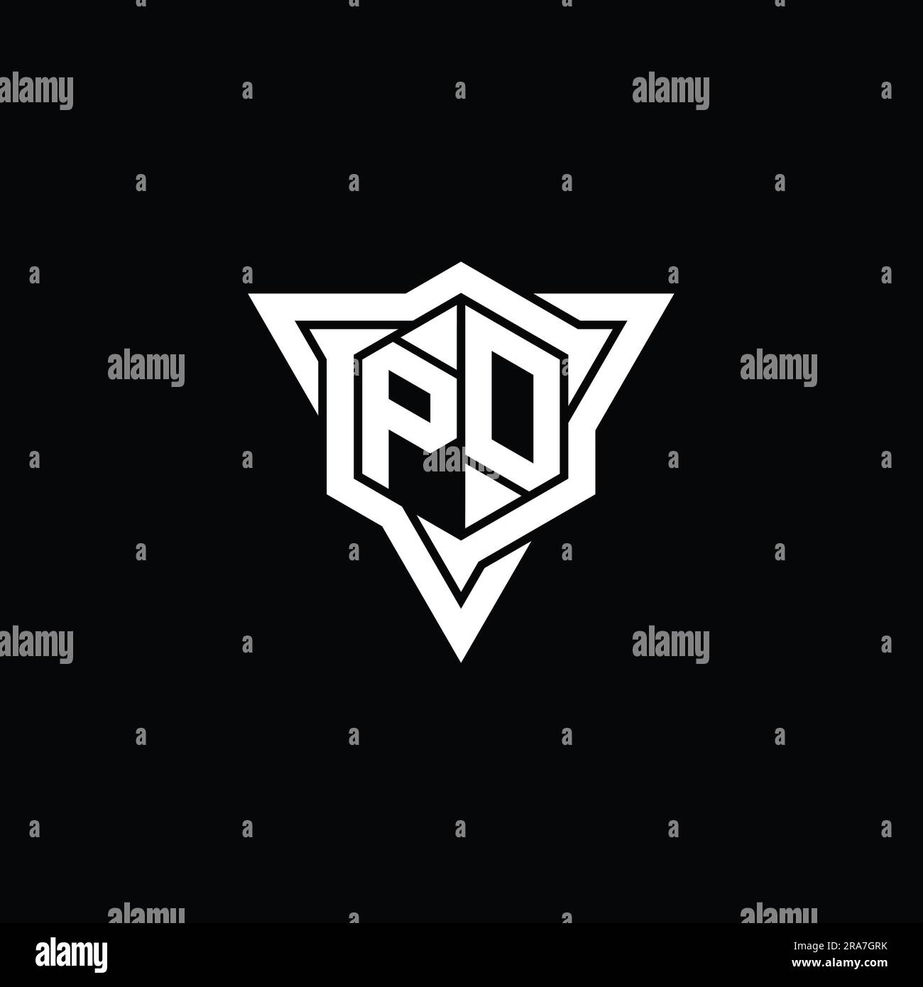 PD Letter Logo monogram hexagon shape with triangle outline sharp slice style design template ...